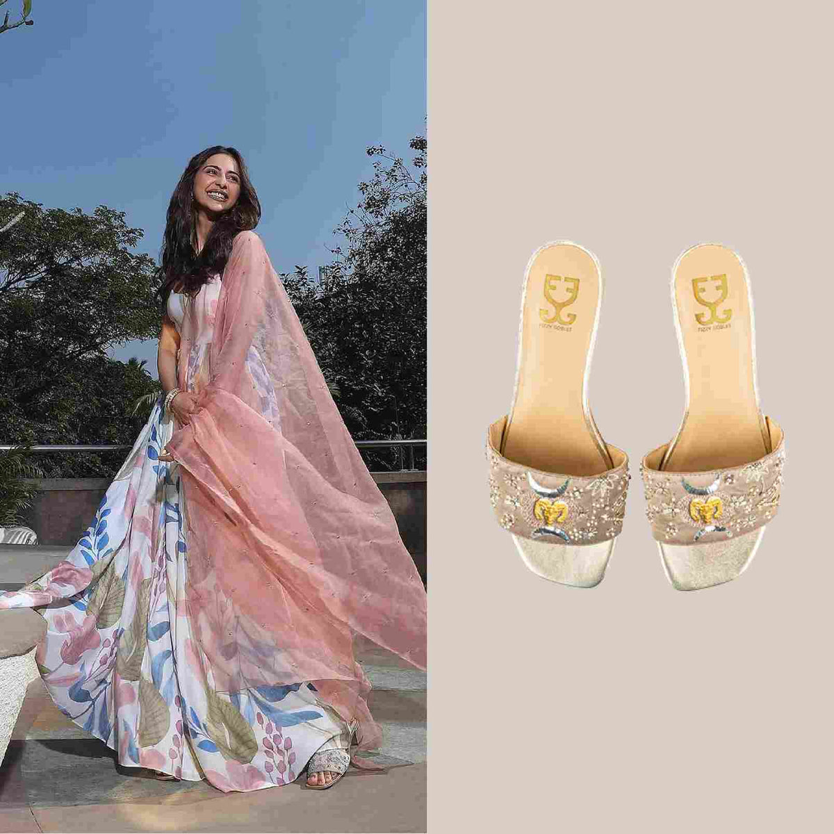 Rakul Preet Singh in Zodiac Sandal Heels - Champagne – Fizzy Goblet